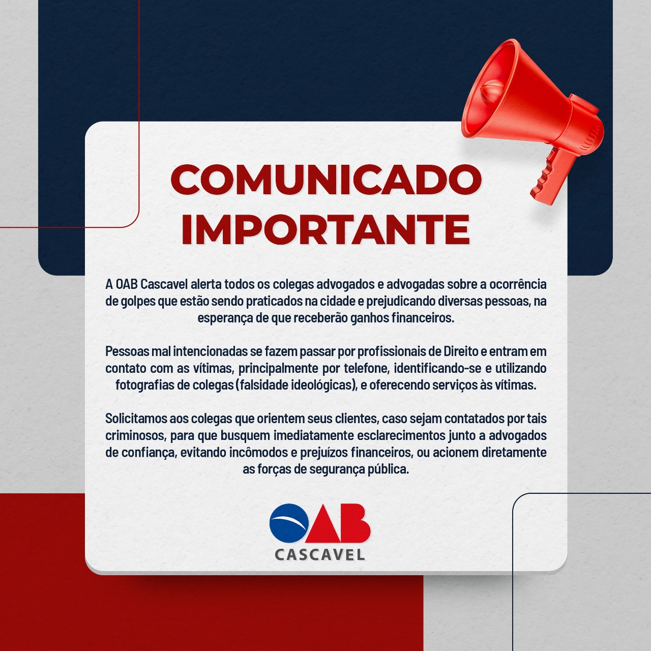 OAB CASCAVEL | COMUNICADO IMPORTANTE